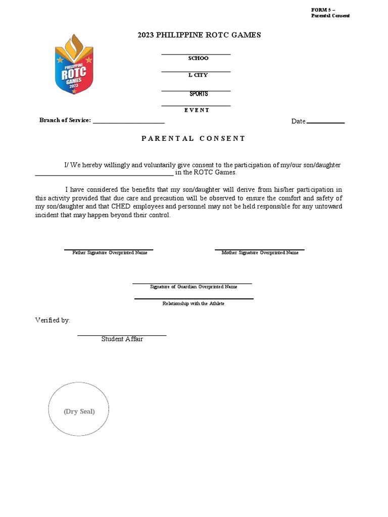 Parental Consent for ROTC Games 2023 | PDF