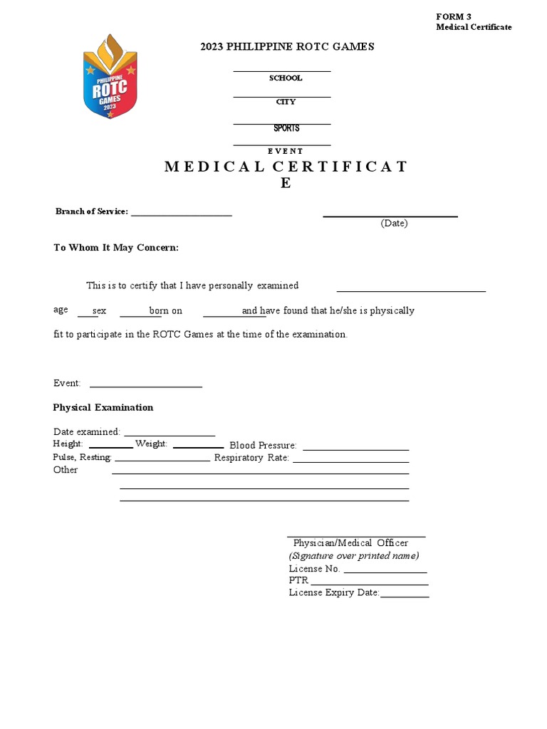 Form 3 - Medical Certificate | PDF