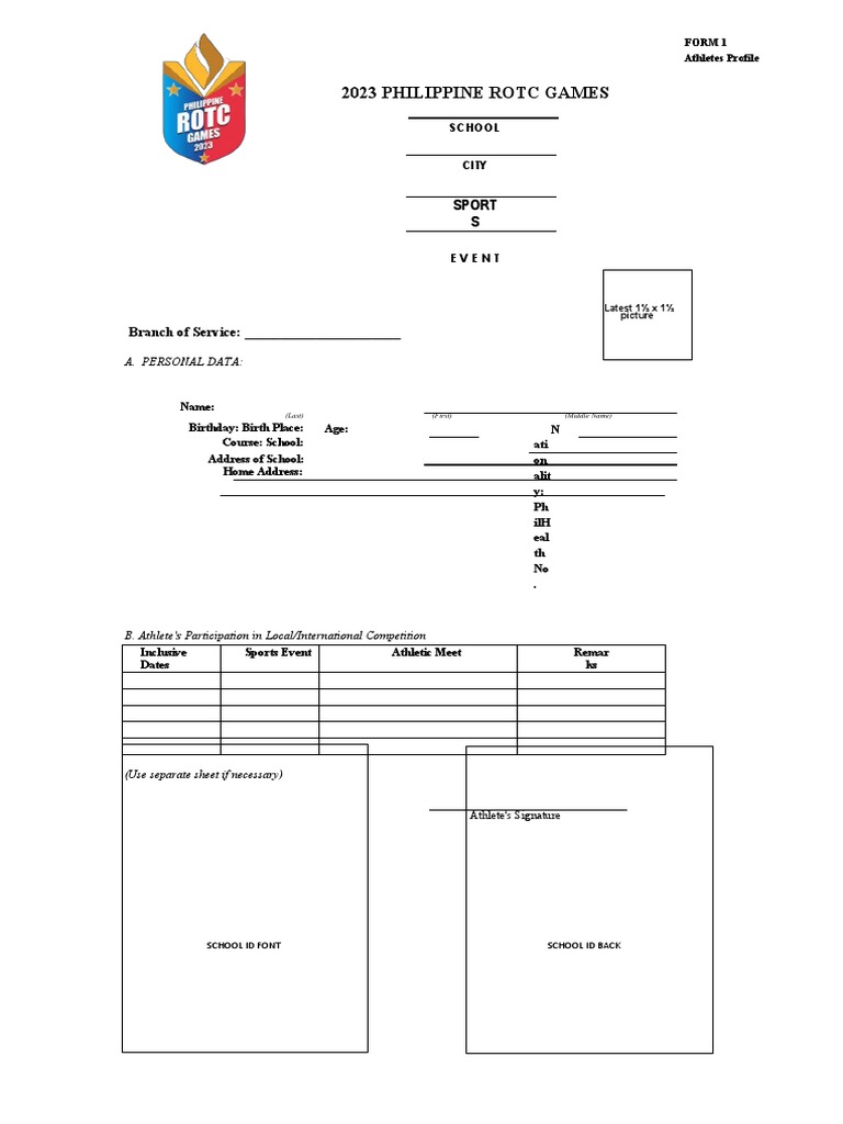 Form 1 - Athletes Profile ROTC | PDF