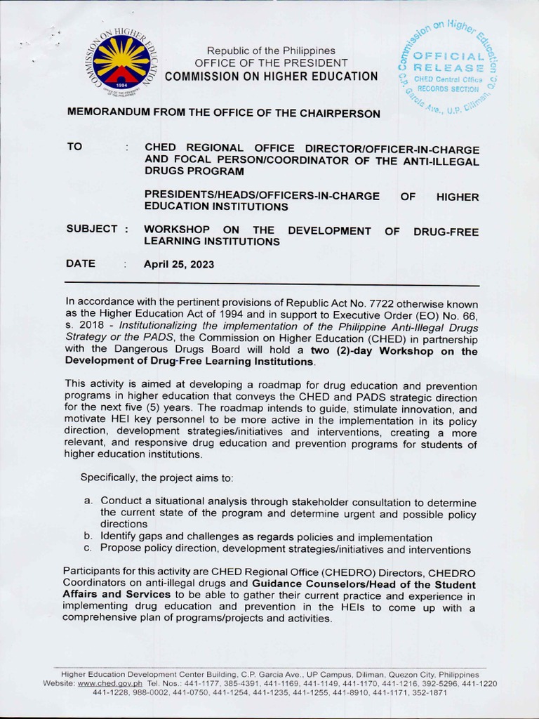 Moc Workshop On The Development of Drug Free Learning Institute | PDF