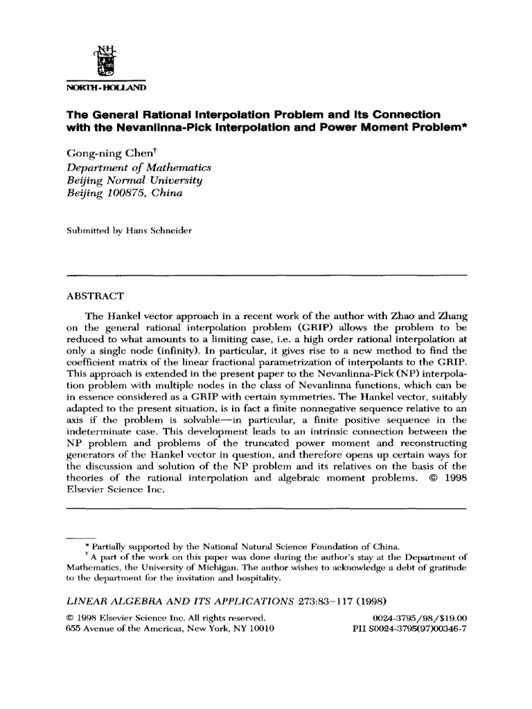 The General Rational Interpolation Problem and Its Conn 1998 Linear ... The General Rational Interpolation Problem and Its Conn 1998 Linear ...