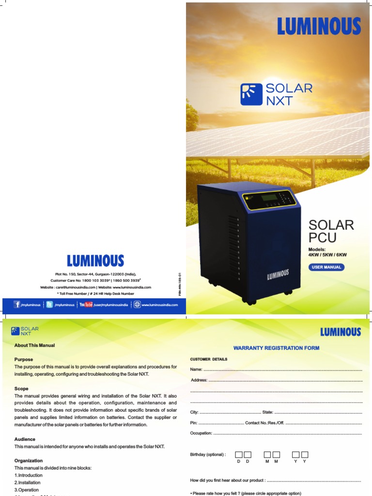 Luminous Solar NXT 6kW Pcu Manual | PDF | Power Inverter | Mains Electricity