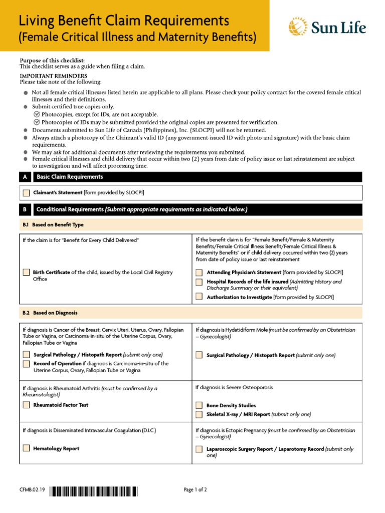 13 Slocpi Living Benefit Claim Female Critical Illness and Maternity ...