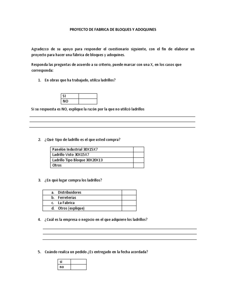 Cuestionario para Proyecto | PDF | Derecho | Hogar, jardinería y bricolaje