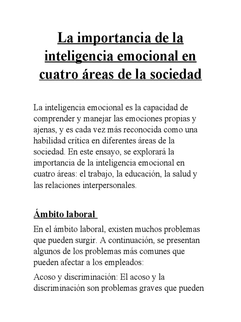 La Importancia De La Inteligencia Emocional En Cuatro áreas De La