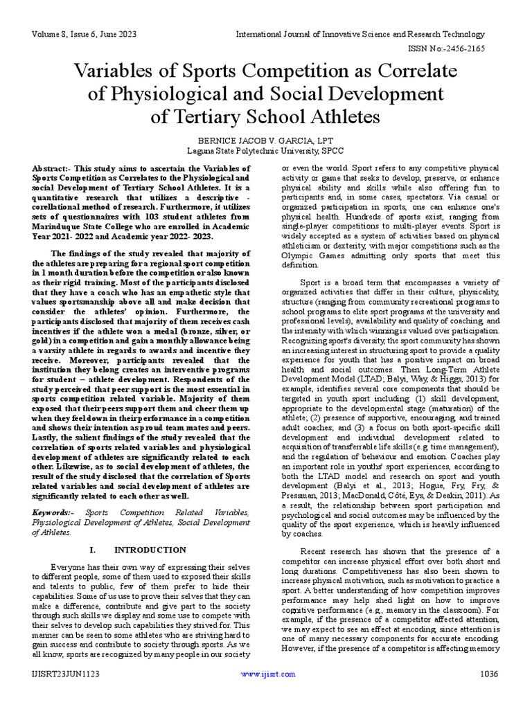 Variables of Sports Competition As Correlate of Physiological and ...