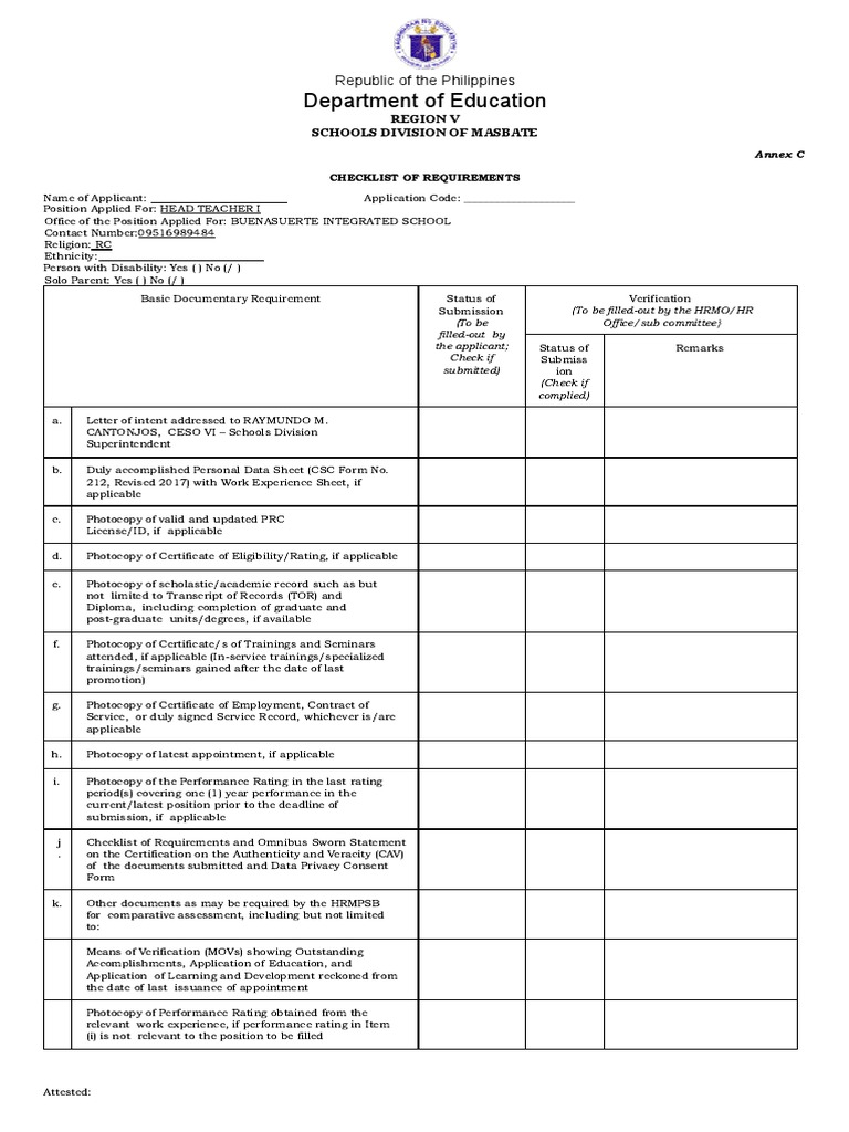 Annex C-Checklist of Requirements of Applicants-Blank | PDF | Authentication