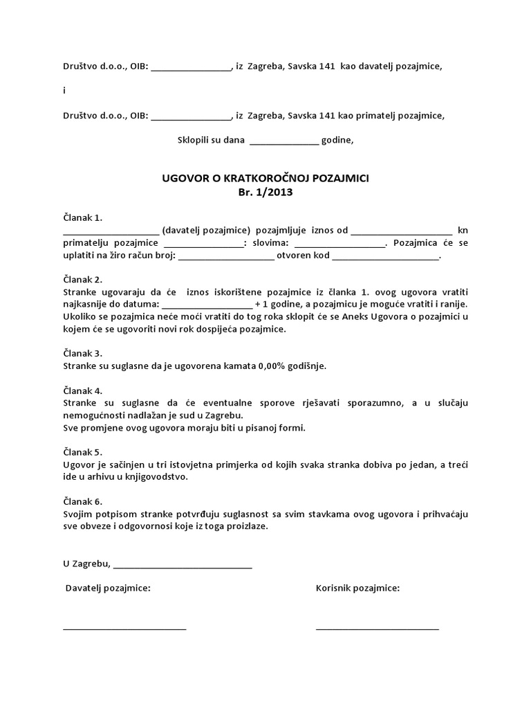 Ugovor_o_pozajmici | PDF