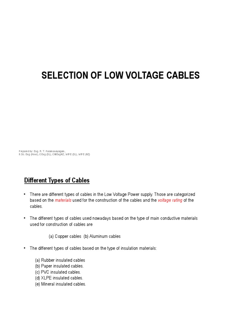 Selection of Low Voltage Cables | PDF | Electrical Wiring | Electrical Conductor