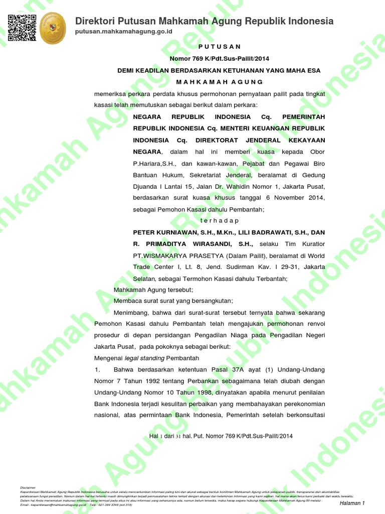 Putusan 769 K PDT - Sus-Pailit 2014 20220726200637 | PDF
