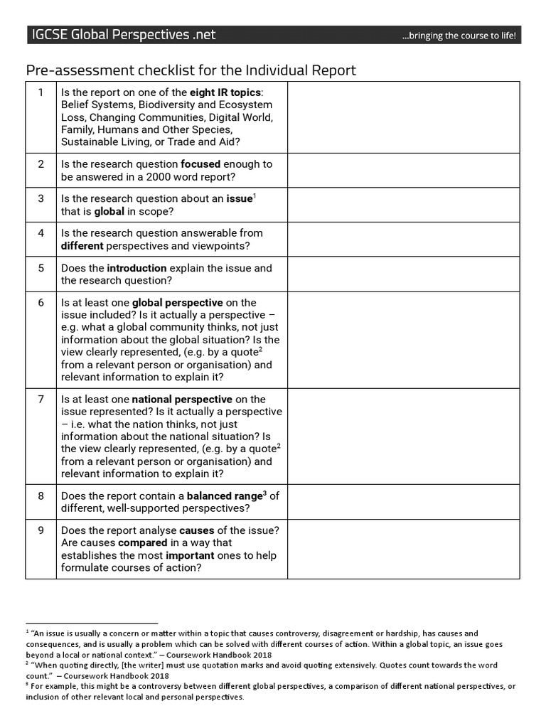 IR Pre-Assessment Checklist | PDF | Citation | Science