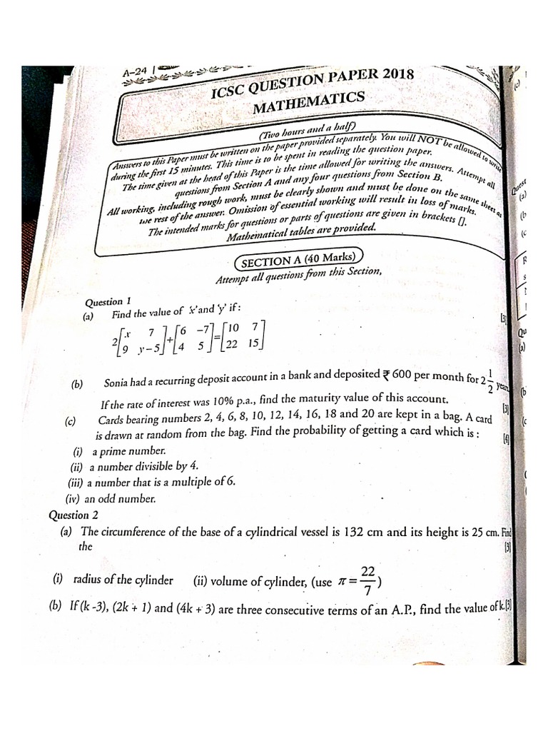 Maths Class 10 Board Question Papers | Pdf