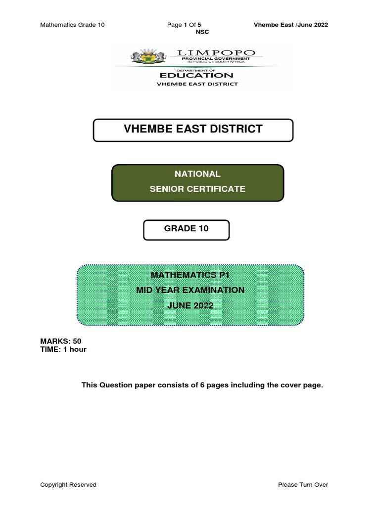Math P1 GRD 10 Qpaper June 2022 | PDF | Elementary Mathematics ...