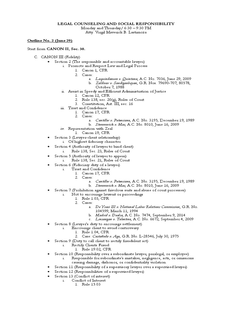 Legal Counseling and Social Responsibility Outline No. 2 Midterm 2023 ...