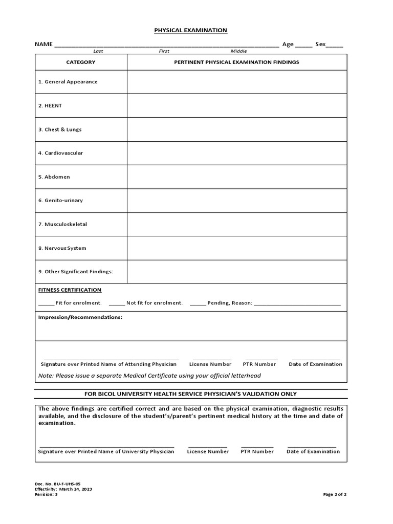 Student Health Record Form - Back | PDF