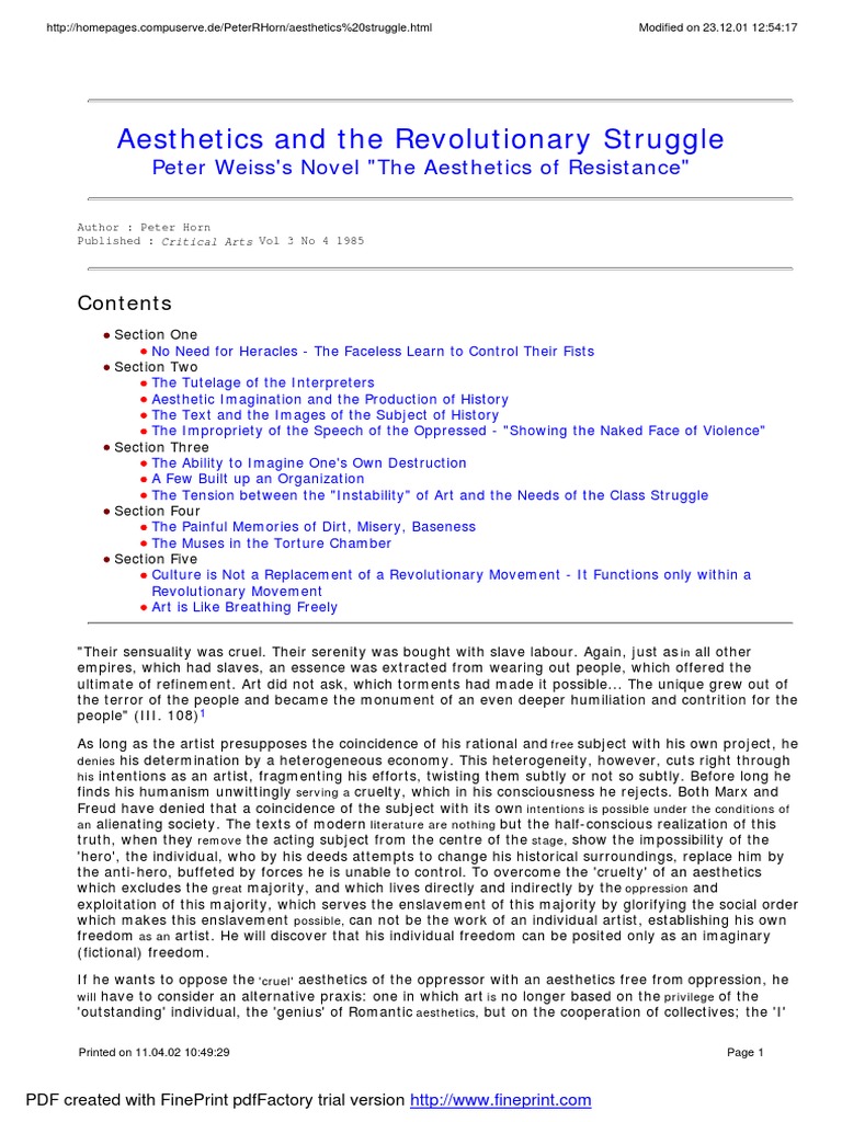 Aesthetics and The Revolutionary Strugg | PDF