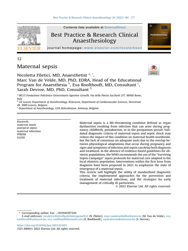 Maternal Sepsis 2022 | PDF | Sepsis | Childbirth