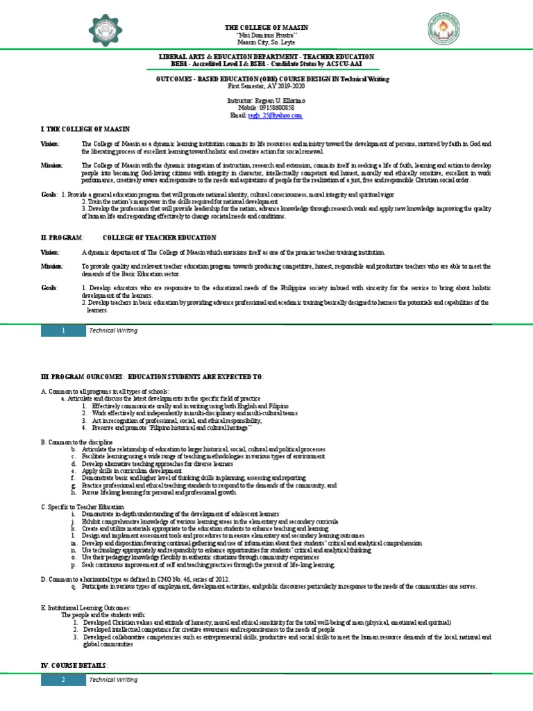 OBE Syllabus TEchnical Writing-LAED 2019 | PDF | Social Media | Popular ...