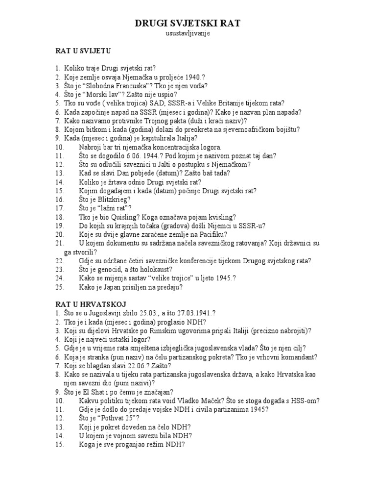 Ponavljanje Drugi svjetski rat | PDF