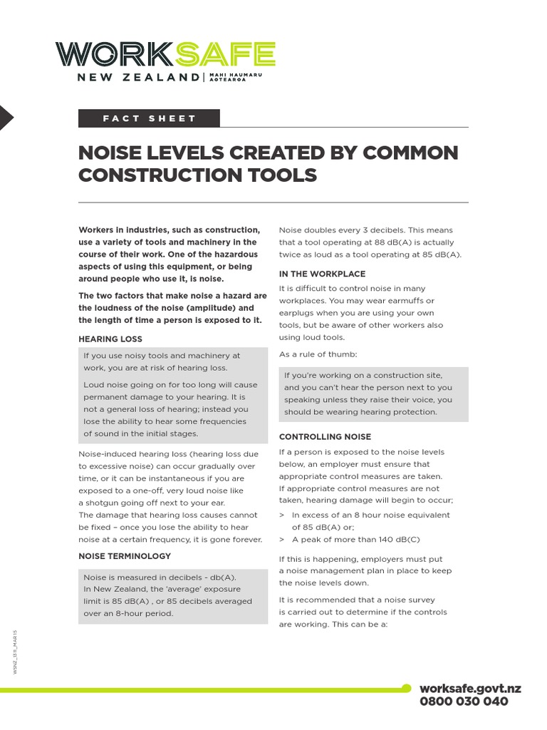 WSNZ 1311 Construction Machinery Fact Sheet v5 | PDF | Noise | Sound