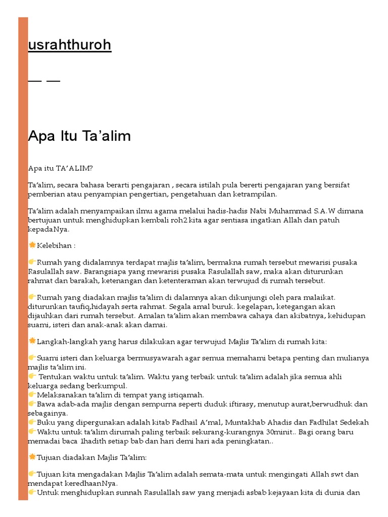 "Keutamaan dan Panduan Majlis Ta'alim" | PDF