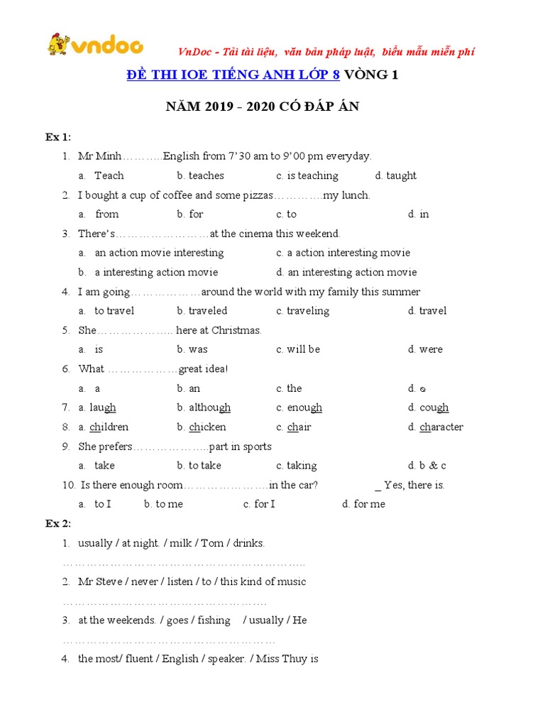 Đề thi IOE 8 vòng 1 | PDF