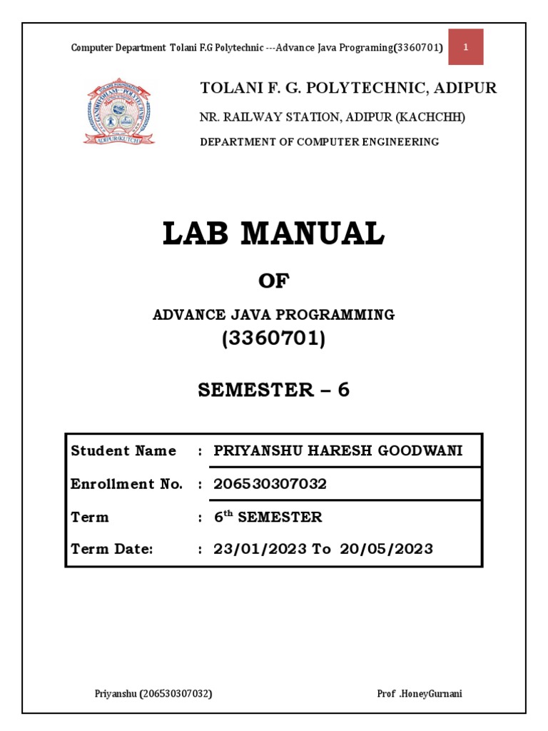 Advance Java Lab Manual | PDF | Computing | Software