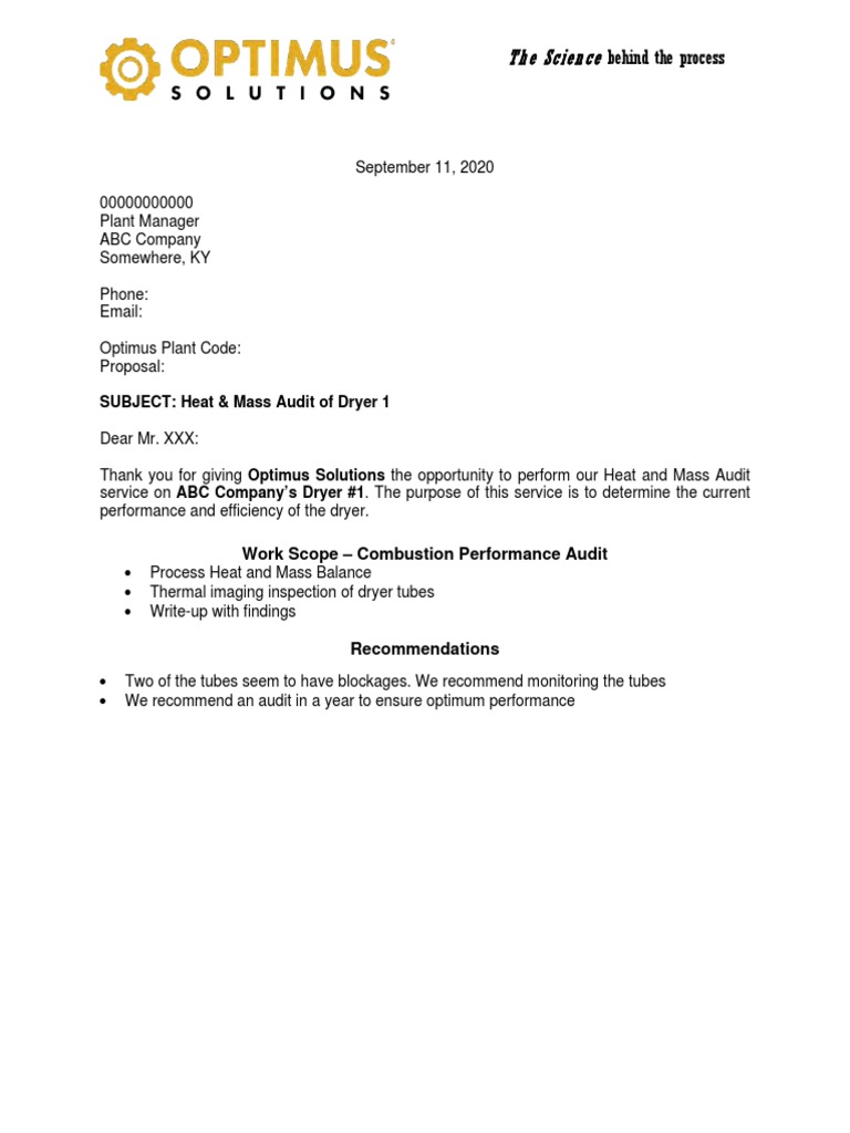 ABC Company Steam Tube Dryer Performance Audit Sample Report | PDF ...