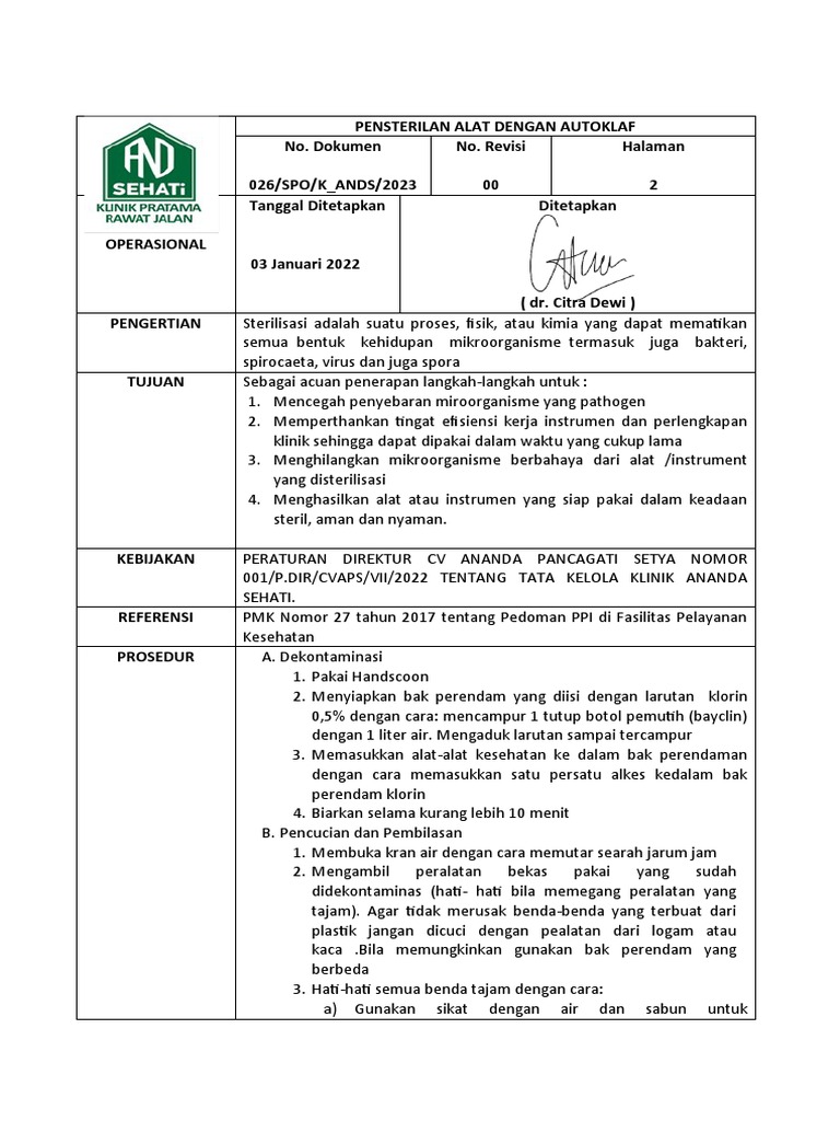 026 - Spo Pensterilan Alat Dengan Autoklaf | PDF