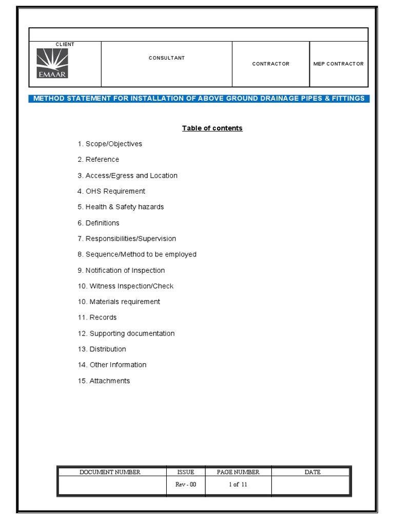 1.Method Statement - Aboveground drainage pipe | PDF | Pipe (Fluid ...