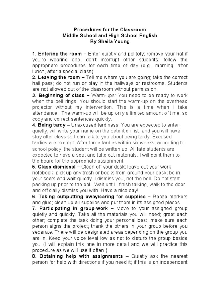 Procedures For The Classroom | Download Free PDF | Classroom
