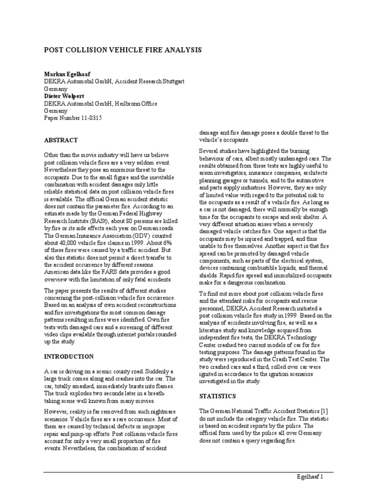 Post-Collision Vehicle Fire Analysis | PDF | Traffic Collision | Fires