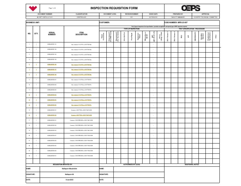 Inspection Requisition Form MPD-23-007 | PDF | Computing | Quality