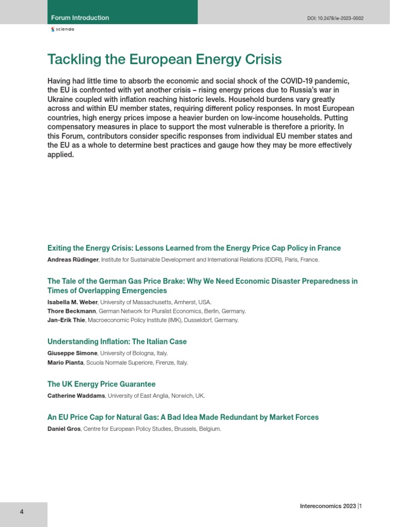 Tackling The European Energy Crisis Pdf Low Carbon Economy Tariff