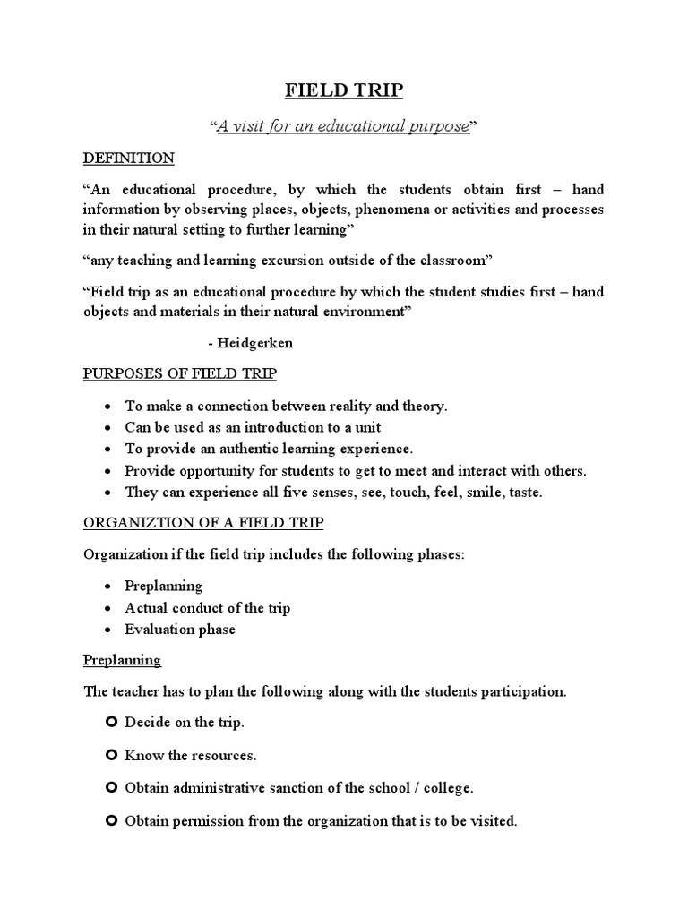 Field Trip | PDF | Learning | Teachers