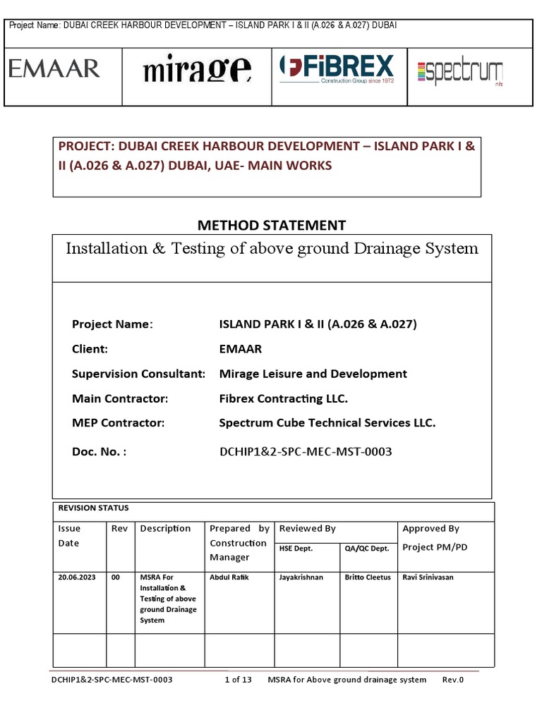 Method Statement For Installtion & Testing of Above Ground Drainage ...