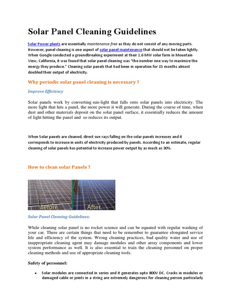 Solar Panel Cleaning Guidelines | PDF | Solar Power | Solar Panel