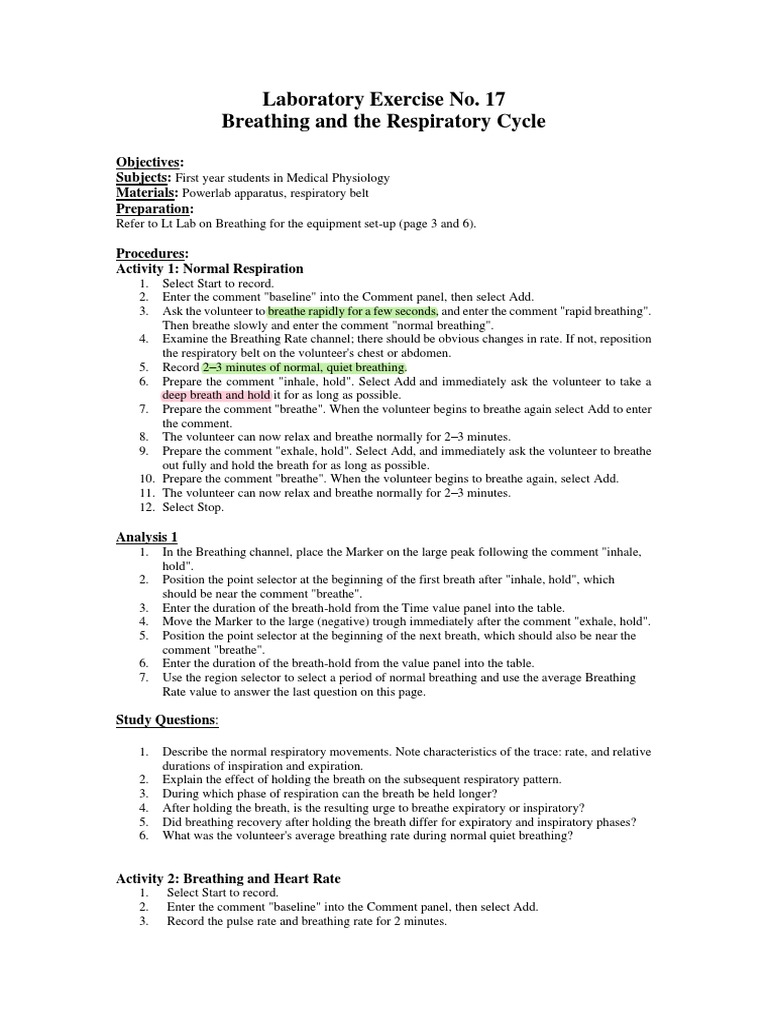 Respiratory Physiology Experiments | PDF | Exhalation | Breathing