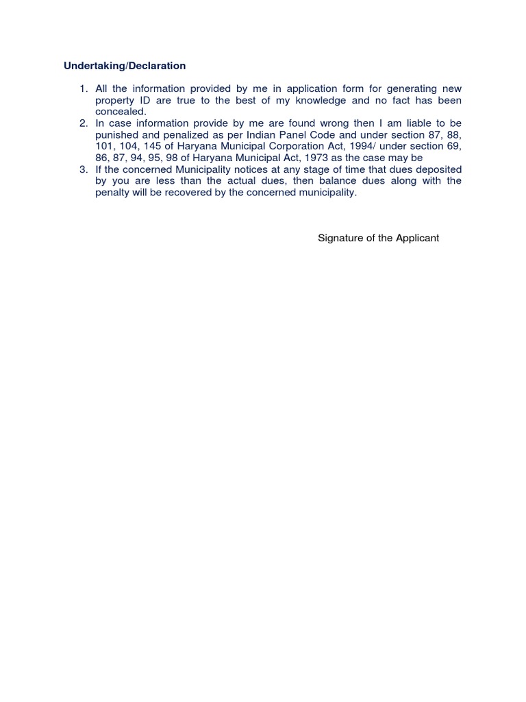 Property ID Undertaking Declaration | PDF