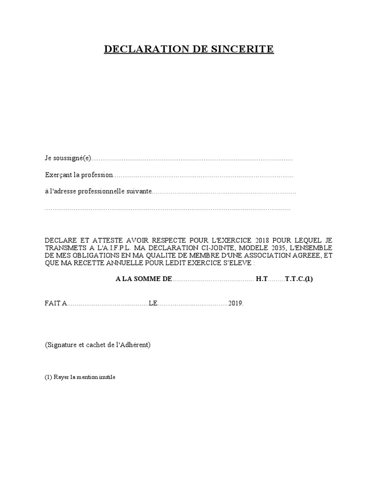 Déclaration de sincérité 2018 | PDF