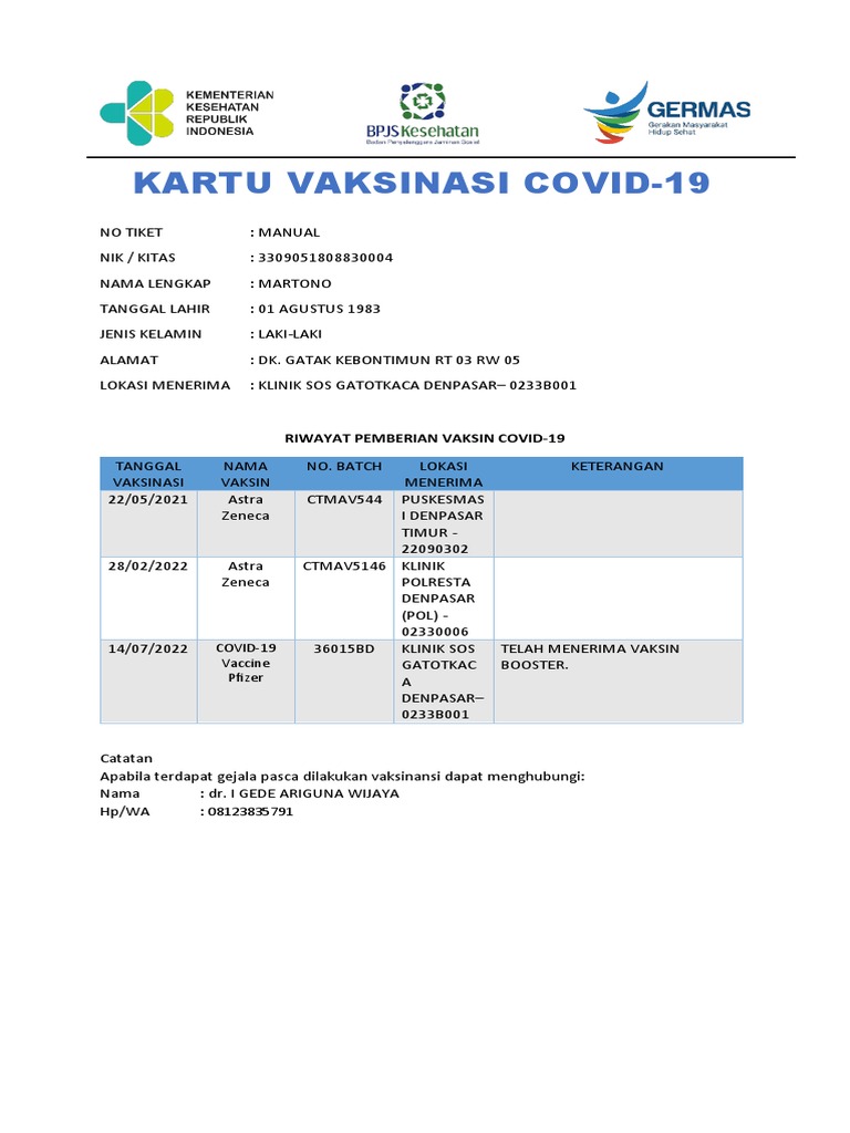 Kartu Vaksin Manual Sinofarm | PDF