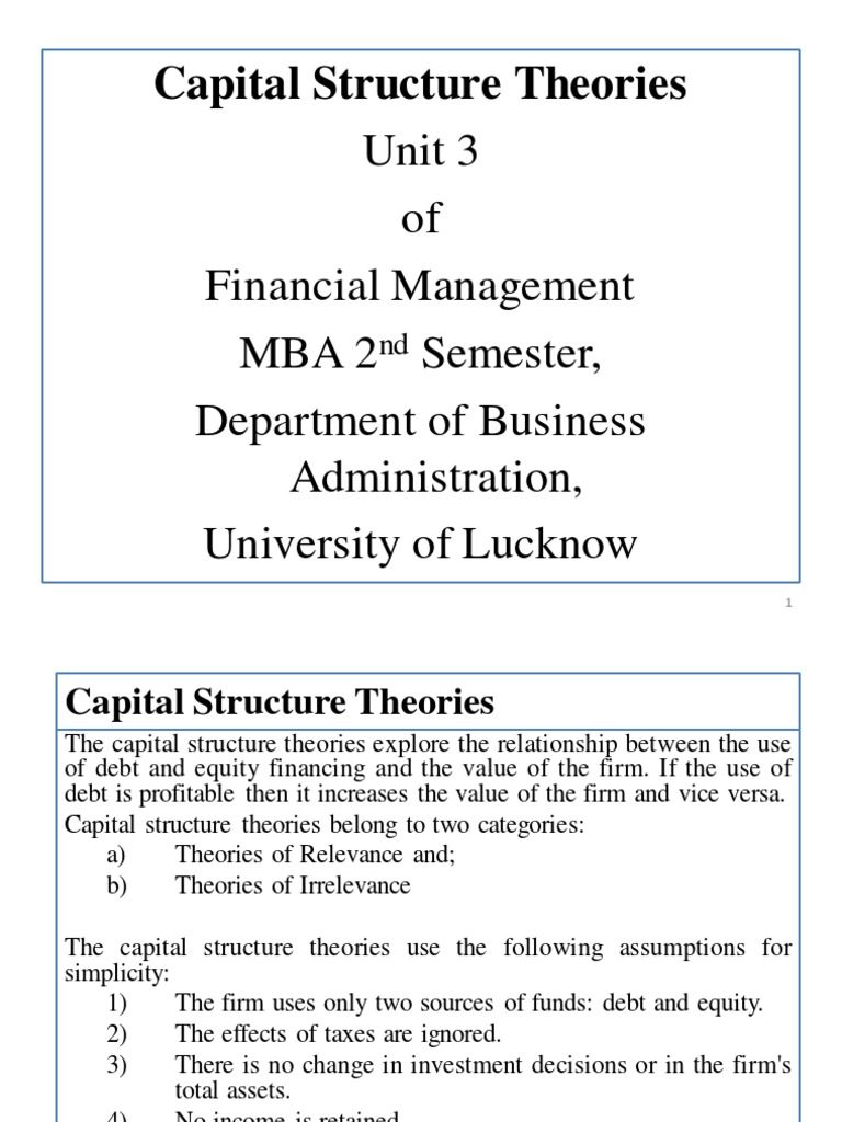 FM3.1 Capital Structure Theories | PDF | Capital Structure | Business Economics