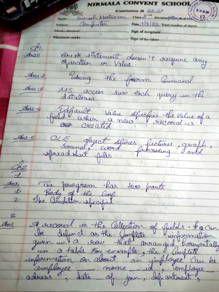 Annual Examination Paper Computer. Name-Girish Khatwani Class-8th ...