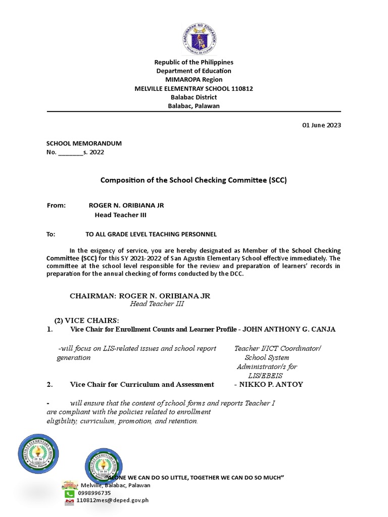 School Checking Committee Memo | PDF