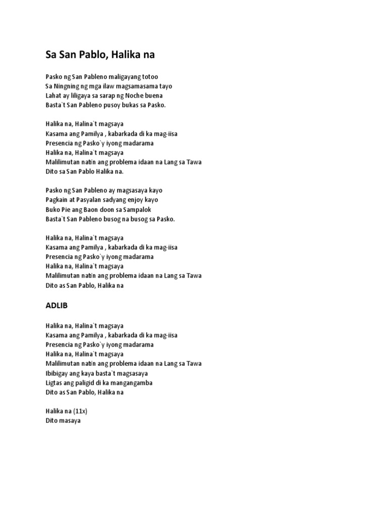 Sa San Pablo Halika Na | PDF Sa San Pablo Halika Na | PDF