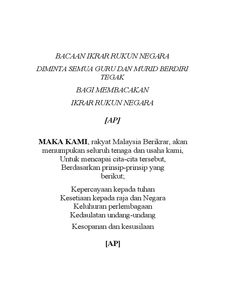 Bacaan Ikrar Rukun Negara | PDF