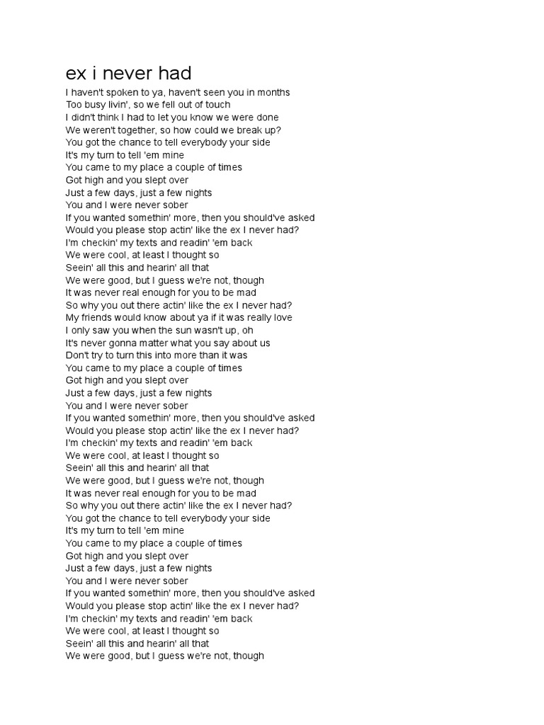 Ex I Never Had - LANY (Lyrics) | PDF | General Fiction