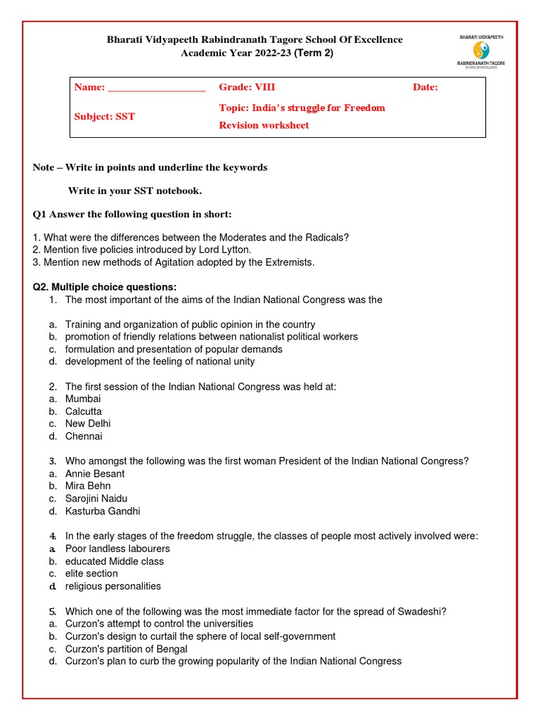 India_s_struggle_for_Freedom_worksheet | PDF