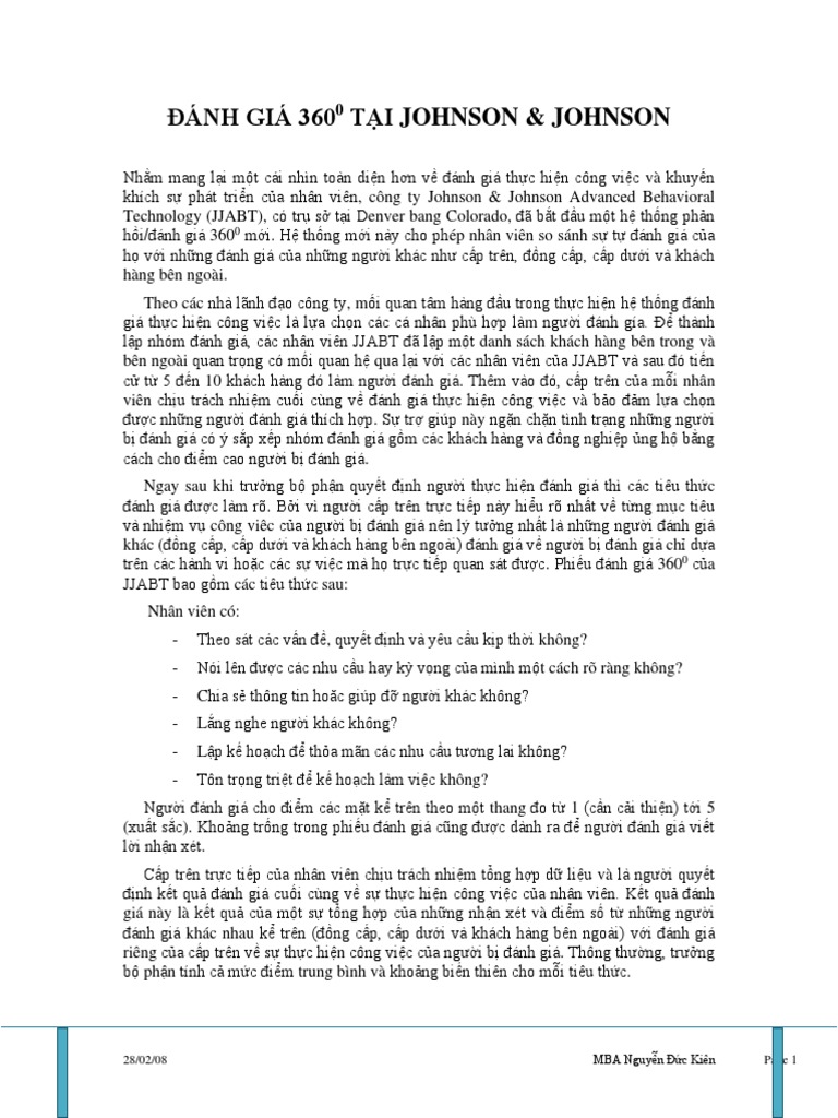 Tinh Huong 2 Case Study Ve Danh Gia 360 Tai Johnson Johnson | PDF