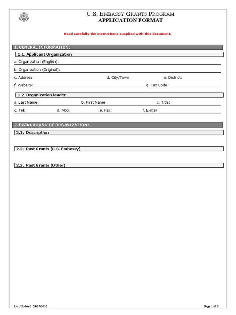 U.S. Embassy Grant Application Form | PDF